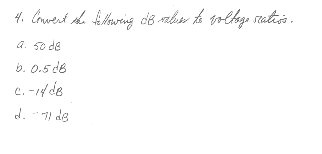 Solved: Convert The Following DB Values To Voltage Ratios.... | Chegg.com