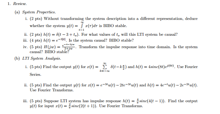 Solved System Properties. Without transforming the system | Chegg.com