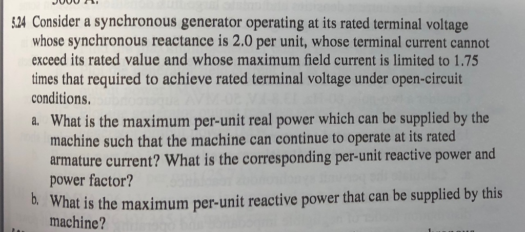 Solved 824 Consider a synchronous generator operating at its | Chegg.com