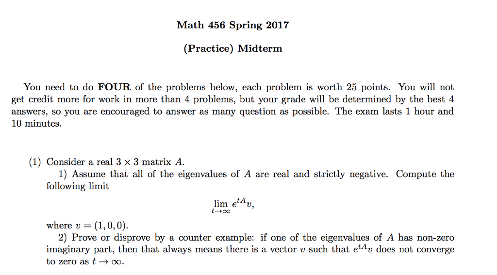Math 456 Spring 2017 (Practice) Midterm You need to | Chegg.com