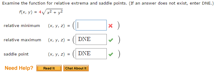 Solved Examine the function for relative extrema and saddle | Chegg.com