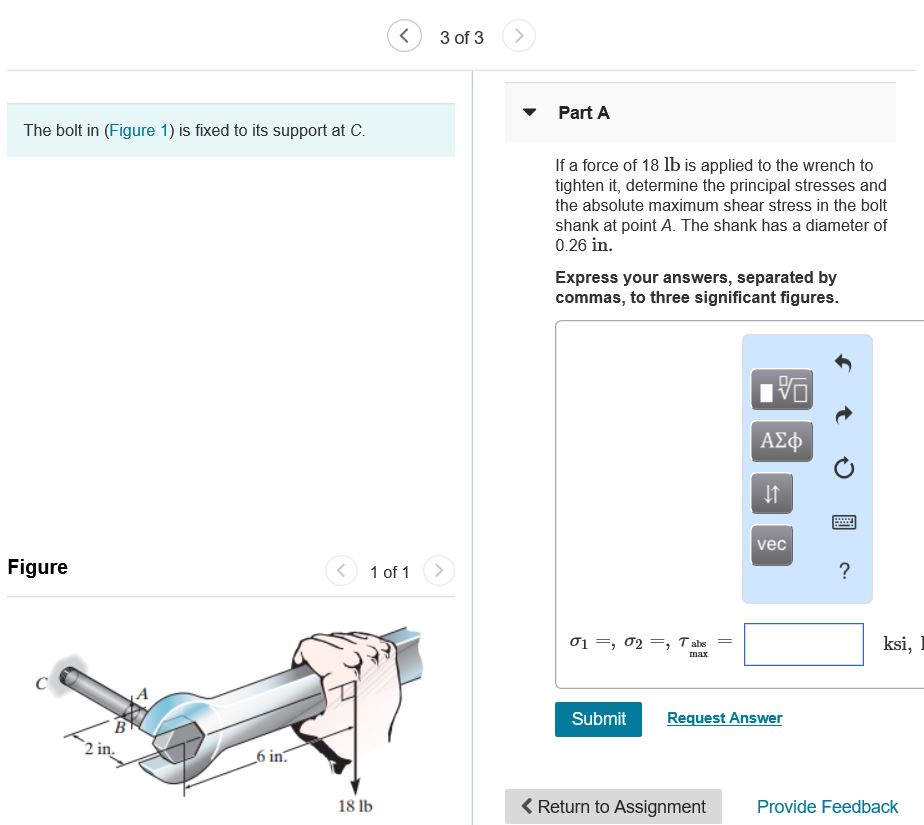 Solved 3 of 3 Part A The bolt in (Figure 1) is fixed to its | Chegg.com