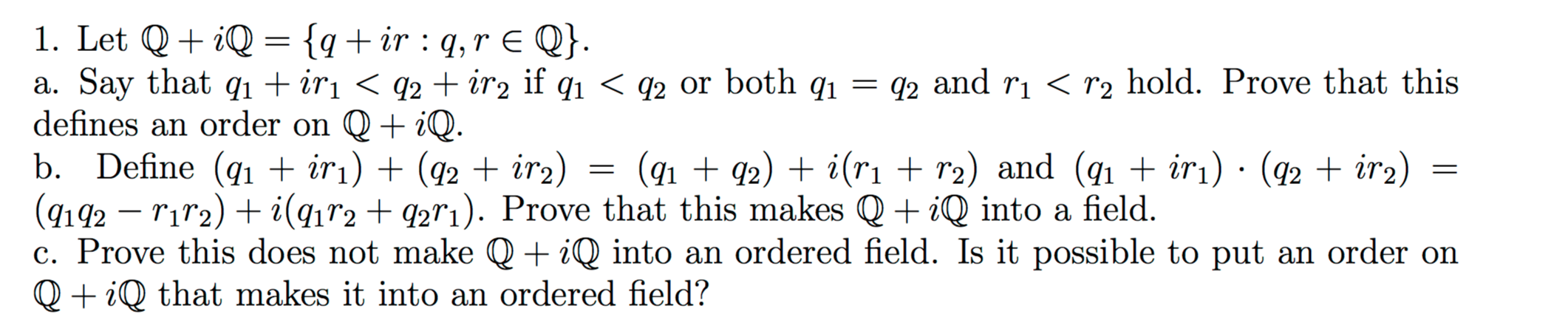 Solved Let Q + iQ = {q + ir: q, r Q}. a. Say that q_1 + | Chegg.com