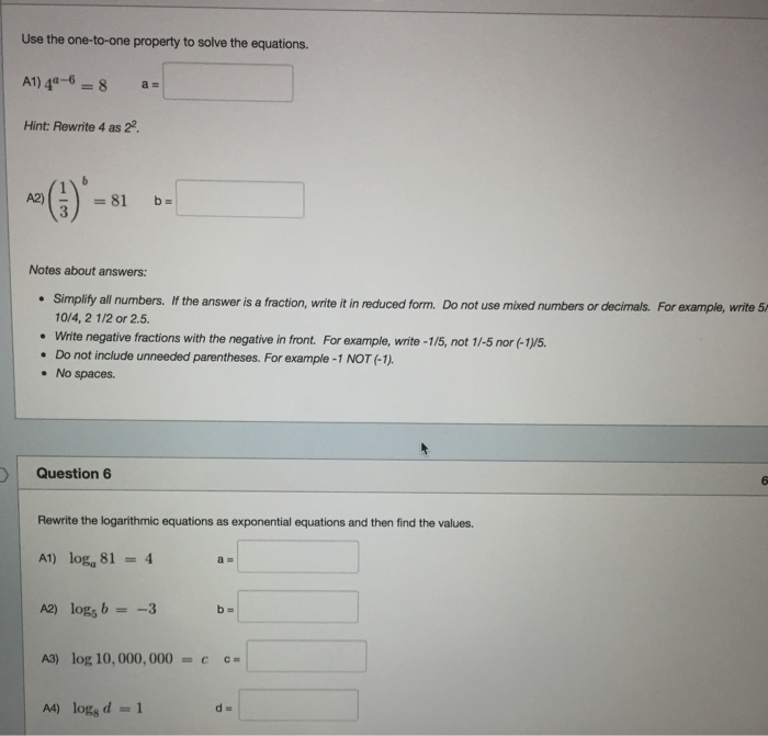 Solved Use the one-to-one property to solve the equations. | Chegg.com