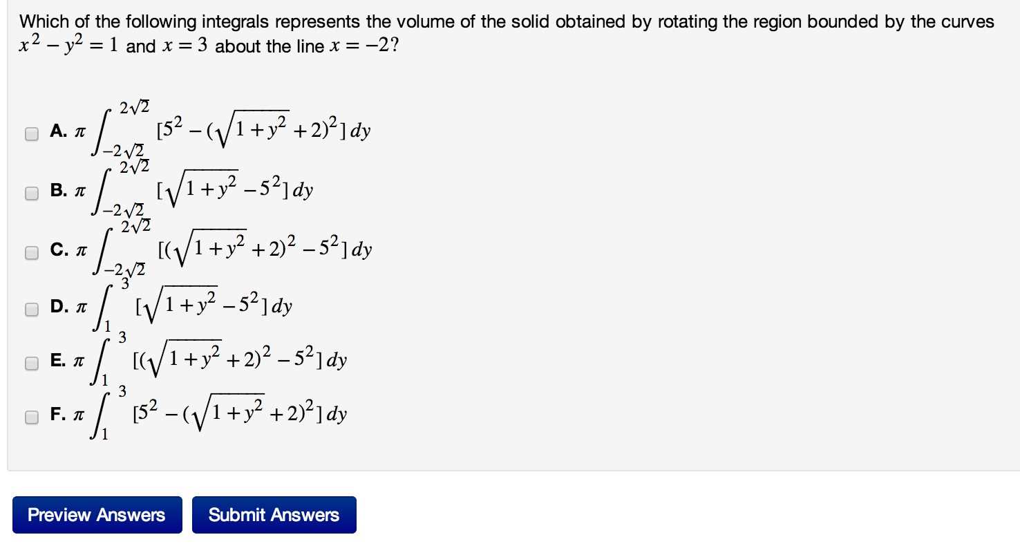 Solved Which of the following integrals represents the | Chegg.com
