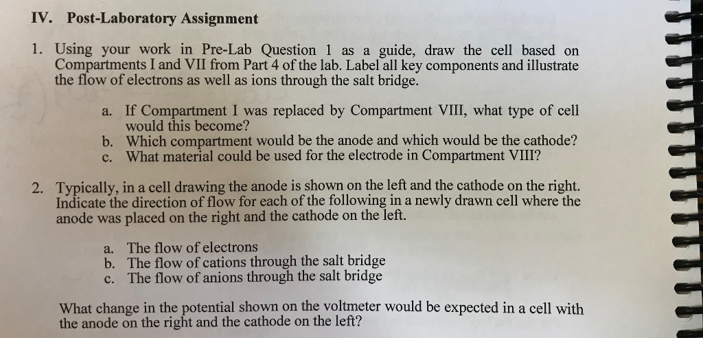 IV. Post-Laboratory Assignment 1. Using your work in | Chegg.com