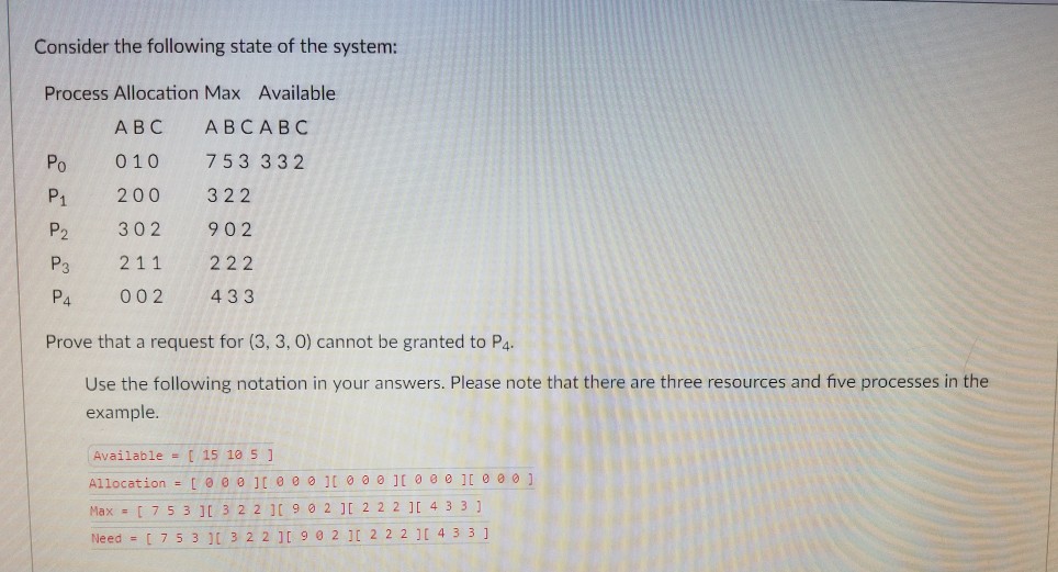 Solved Consider the following state of the system: Process | Chegg.com