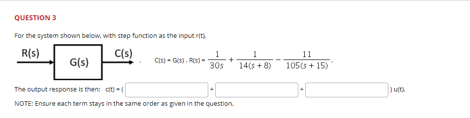 Solved For the system shown below, with step function as the | Chegg.com
