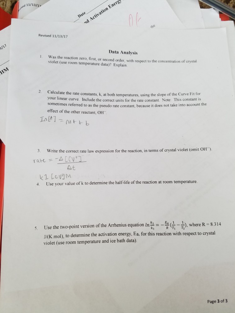 Solved d11/13/1 Revised 11/13/17 Data Analysis 1. Was the | Chegg.com