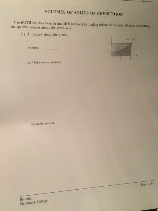 Solved VOLUMES OF SOLIDS OF REVOLUTIONUse BOTH the | Chegg.com