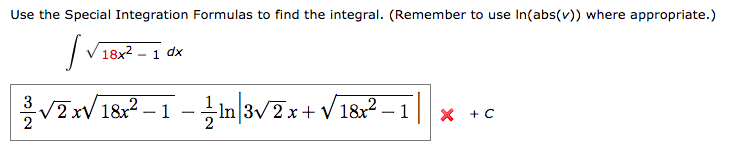 Solved Use the Special Integration Formulas to find the | Chegg.com