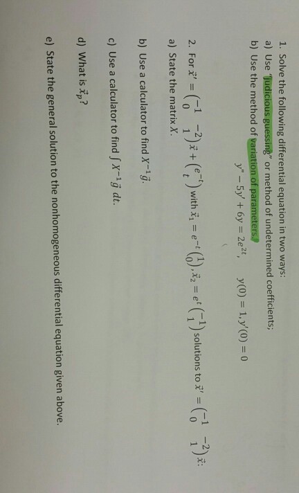 1. Solve the following differential equation in two | Chegg.com