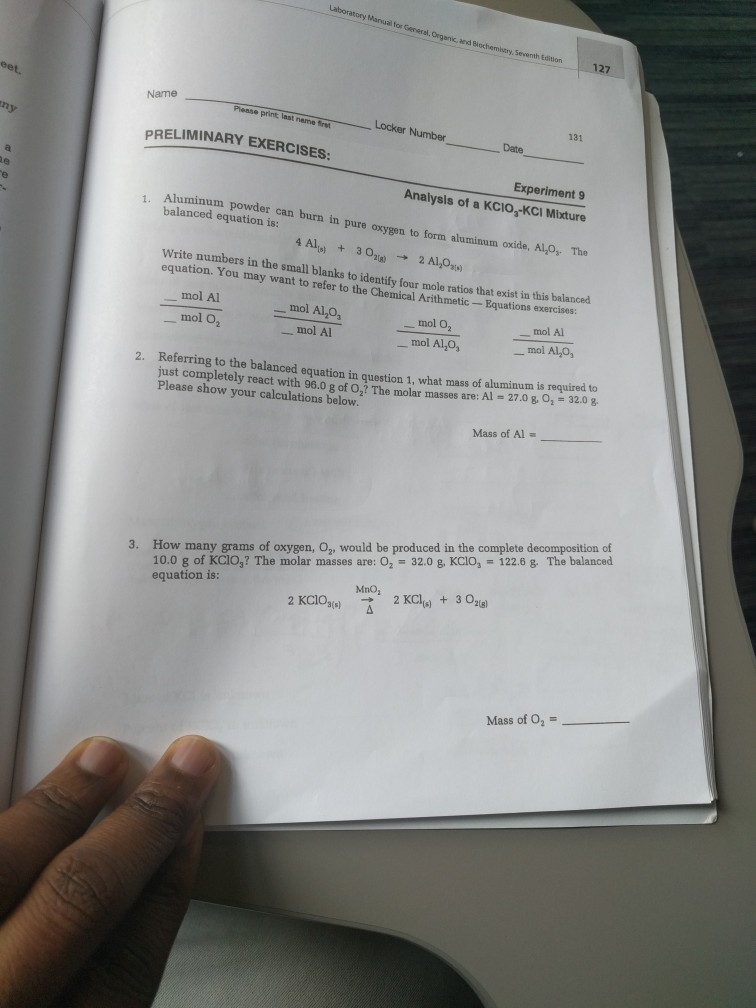 Solved 12 Name Locker Number 131 Date PRELIMINARY EXERCISES: | Chegg.com