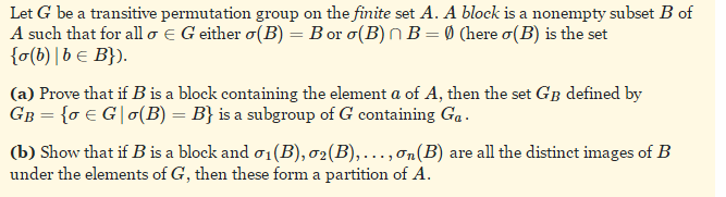 Solved Let G be a transitive permutation group on the finite | Chegg.com