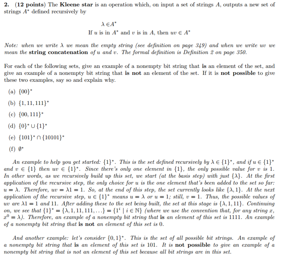 Solved The Kleene star is an operation which, on input a set | Chegg.com