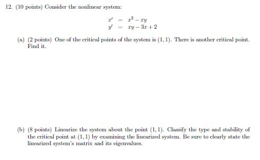 Solved Consider the nonlinear system: One of the critical | Chegg.com