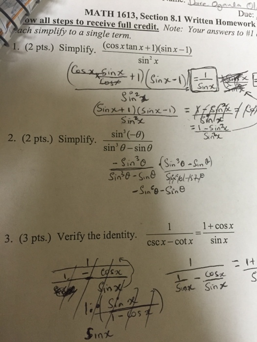 Solved Simplify. (cosxtanx + 1)sinx - 1)/sin^2x simplify | Chegg.com