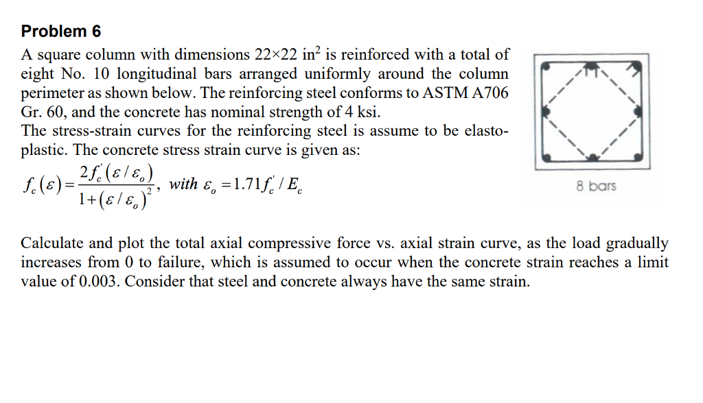 Solved Problem 6 A square column with dimensions 22x22 in- | Chegg.com