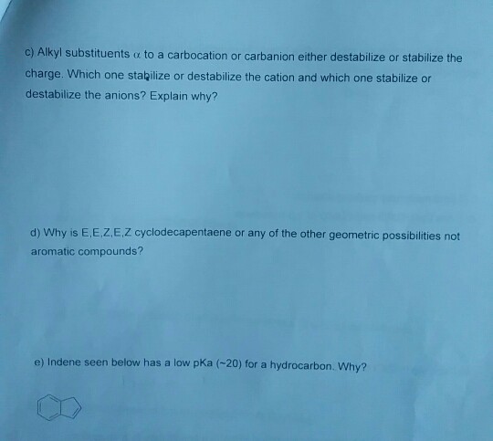 Solved c) Alkyl substituents α to a carbocation or carbanion | Chegg.com