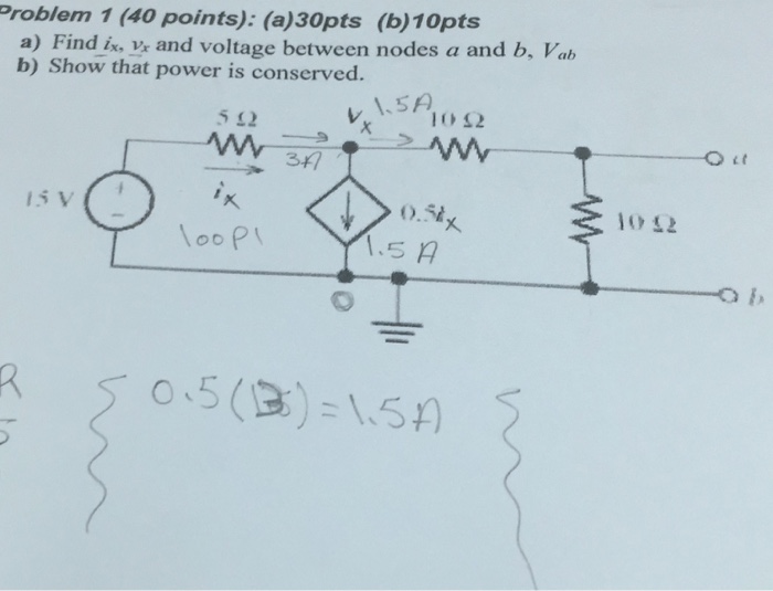 Solved Find i_x, v_x and voltage between nodes a and b, V_ab | Chegg.com