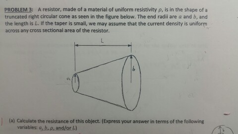 Solved PROBLEM 3: A resistor, made of a material of uniform | Chegg.com