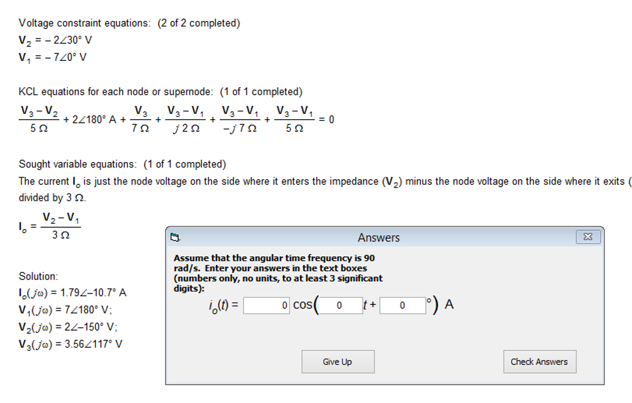 Solved Voltage constraint equations: (2 of 2 completed) V_2 | Chegg.com