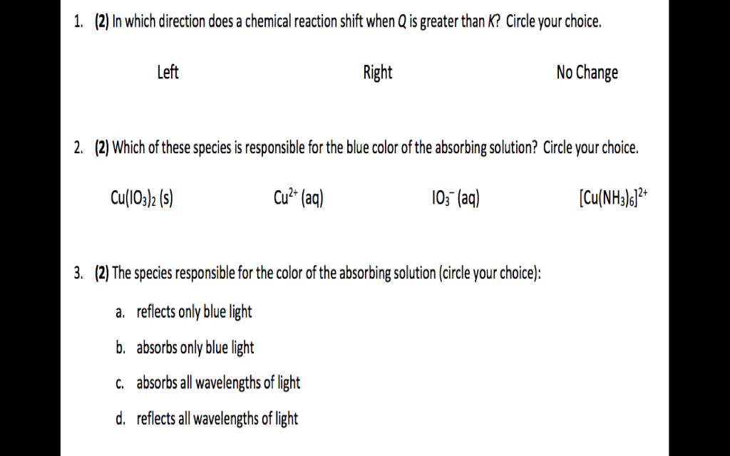 In which direction does a chemical reaction shift | Chegg.com