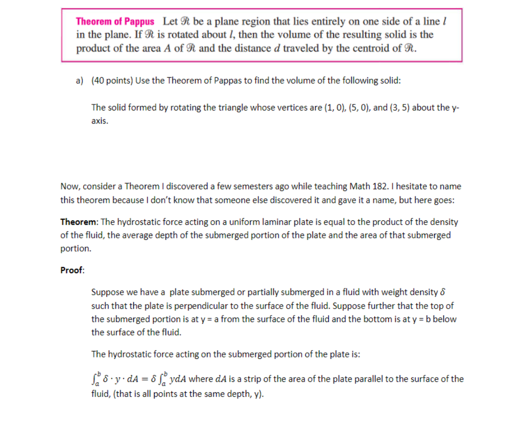 Solved Theorem of Pappus Let R be a plane region that lies | Chegg.com