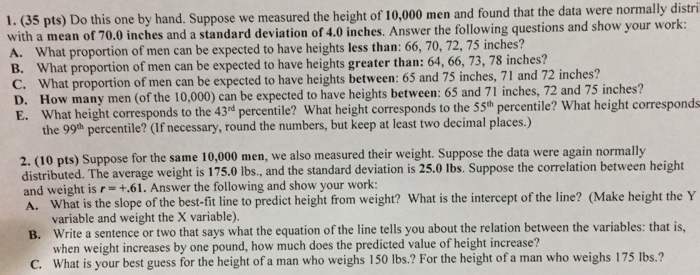 Solved Do this one by hand. Suppose we measured the height | Chegg.com