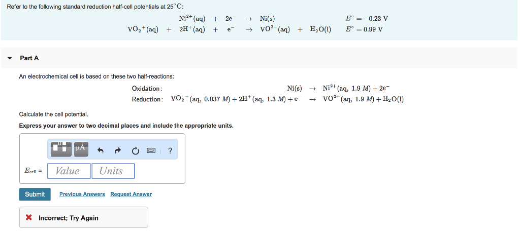 Solved Refer to the following standard reduction half-cell | Chegg.com