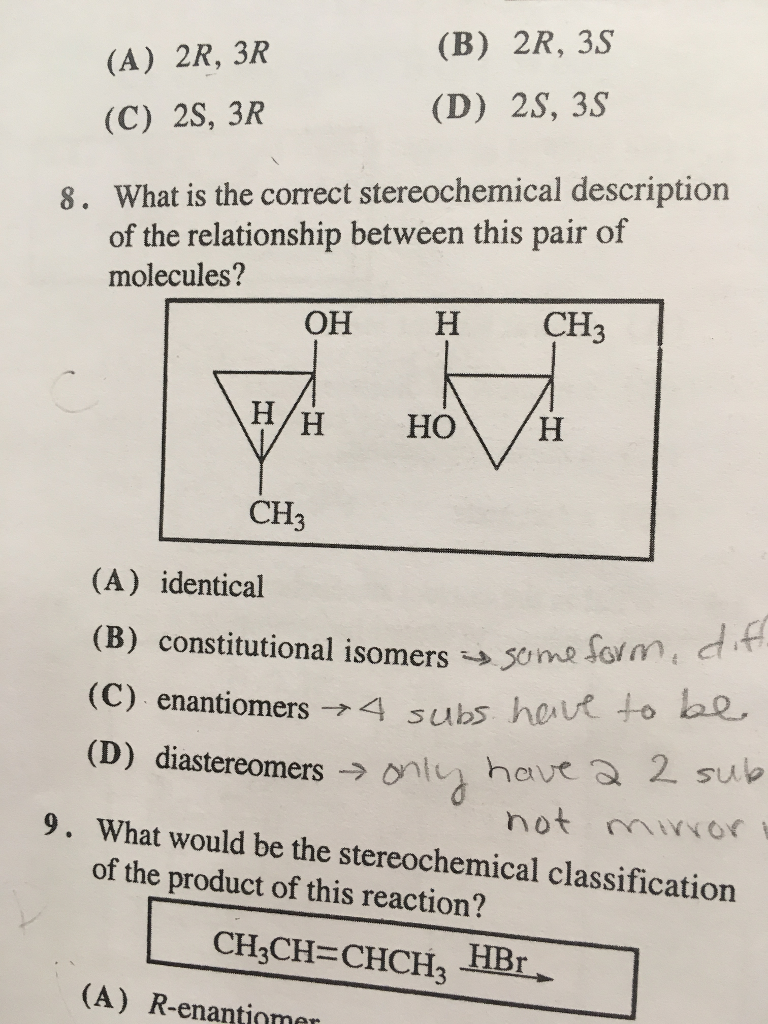 Solved (A) 2R, 3R (C) 2S, 3R (B) 2R, 3S (D) 2S, 3S What is | Chegg.com
