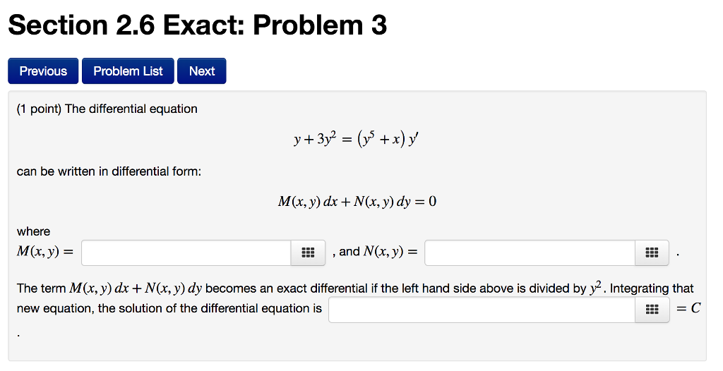 Solved Section 2.6 Exact: Problem 3 Prev vious Problem List | Chegg.com