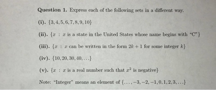 Solved Express each of the following sets in a different | Chegg.com