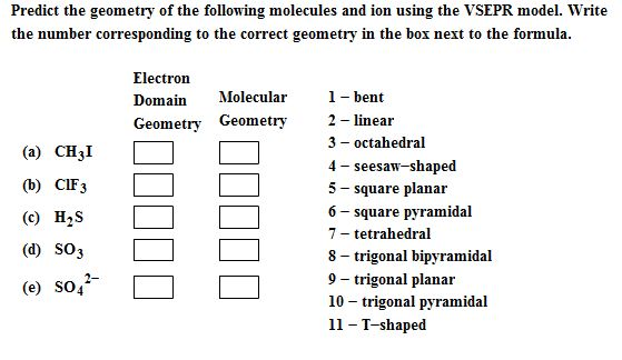 Solved Predict the geometry of the following molecules and | Chegg.com