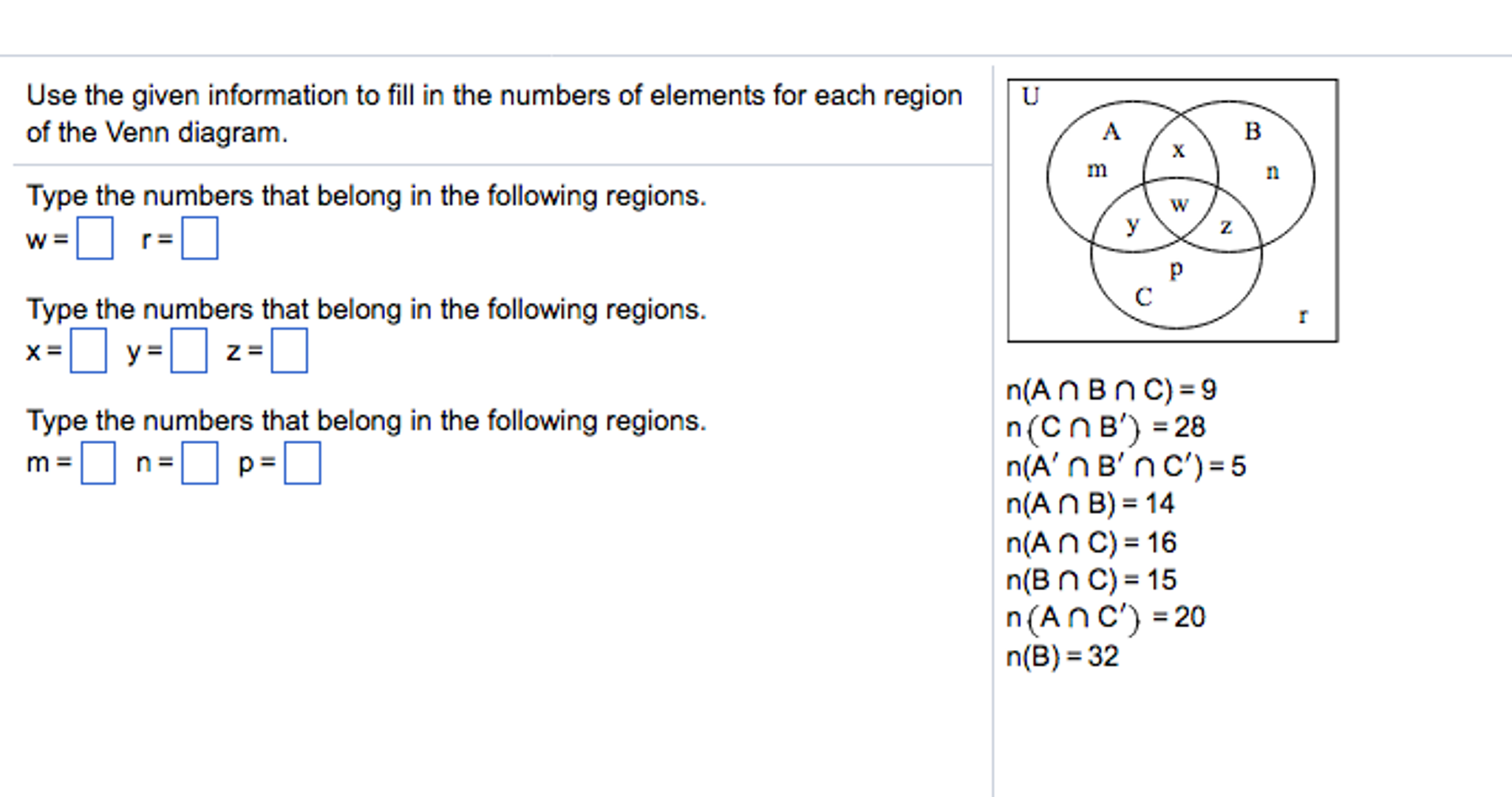 Solved Use the given information to fill in the numbers of | Chegg.com