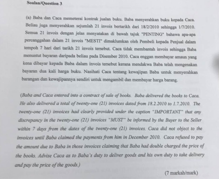 Solved Baba dan Caca memeterai kontrak jualan buku. Baba | Chegg.com