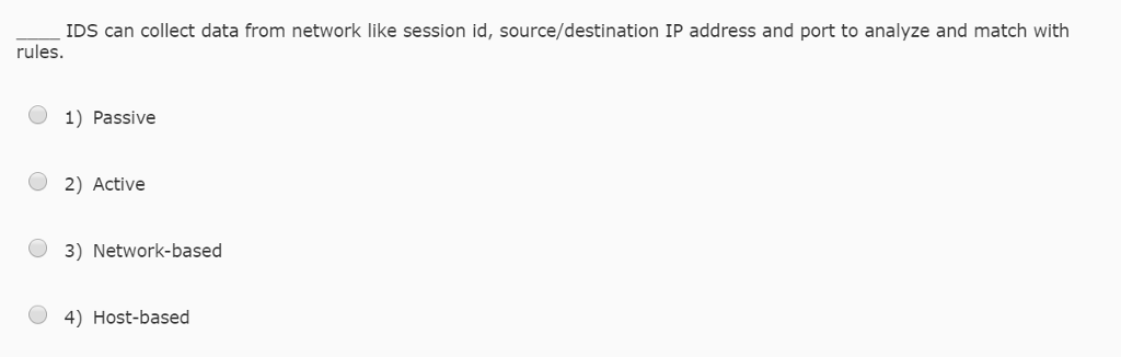 Solved IDS can collect data from network like session id, | Chegg.com