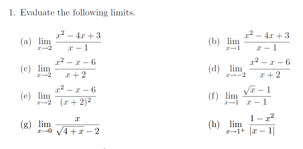 Solved 1 Evaluate The Following Limits Chegg