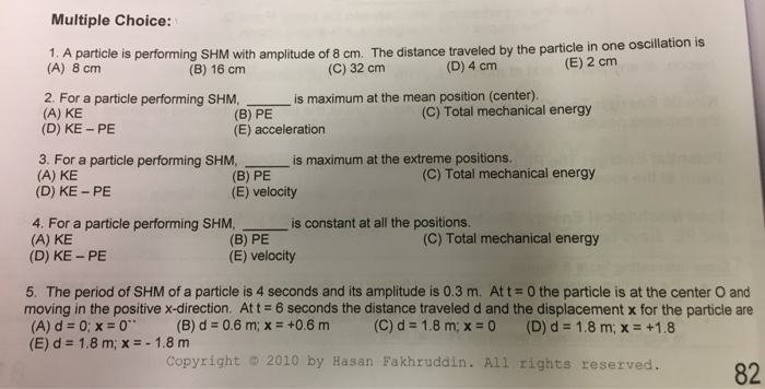Solved 1A particle is performing SHM with amplitude of 8 cm. | Chegg.com