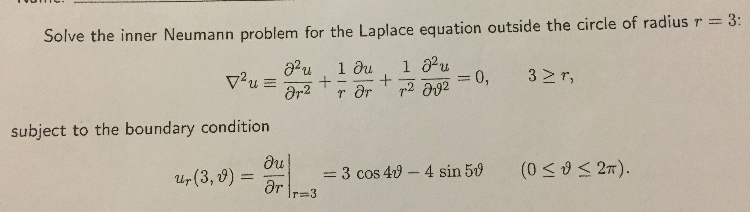 Solve the inner Neumann problem for the Laplace | Chegg.com