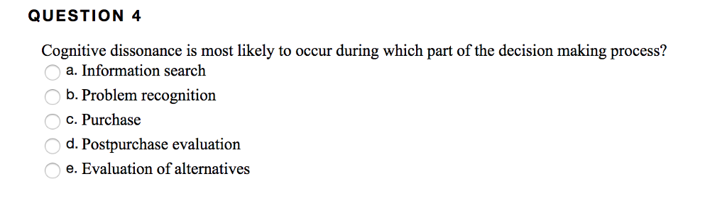Solved QUESTION 4 Cognitive dissonance is most likely to | Chegg.com
