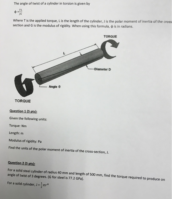 Solved Where T is the applied torque, L is the length of the | Chegg.com
