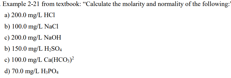 Solved Calculate the molarity and normality of the | Chegg.com