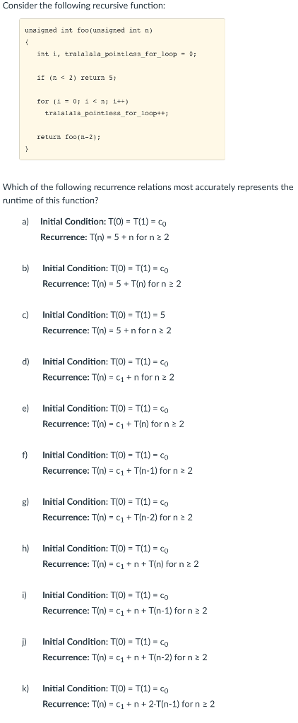 Solved Consider The Following Recursive Function Unsigned 