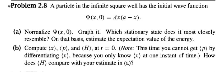 Solved A Particle In An Infinite Square Well Has The Initial