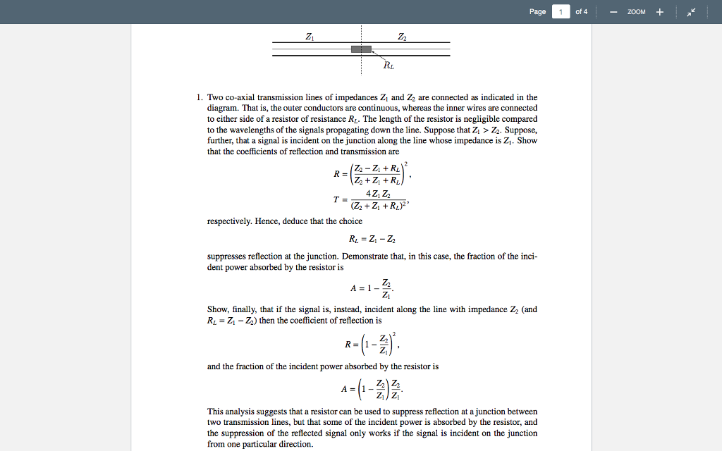 Page ZoOM + RL 1. Two co-axial transmission lines of | Chegg.com