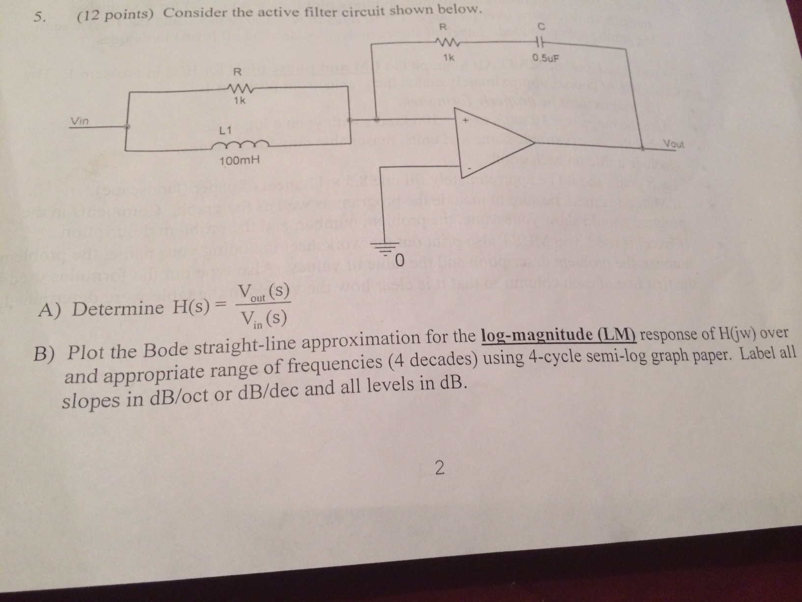 Solved Consider the active filter circuit shown below. | Chegg.com
