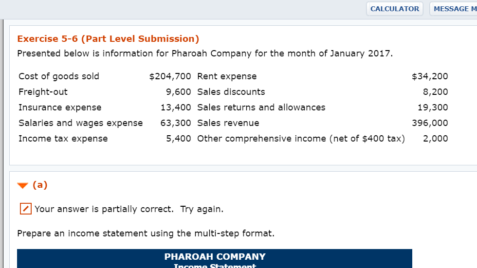 Solved CALCULATOR MESSAGE Exercise 5-6 (Part Level | Chegg.com