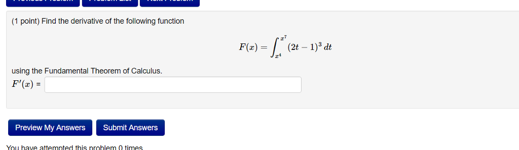 Solved (1 point) Find the derivative of the following | Chegg.com