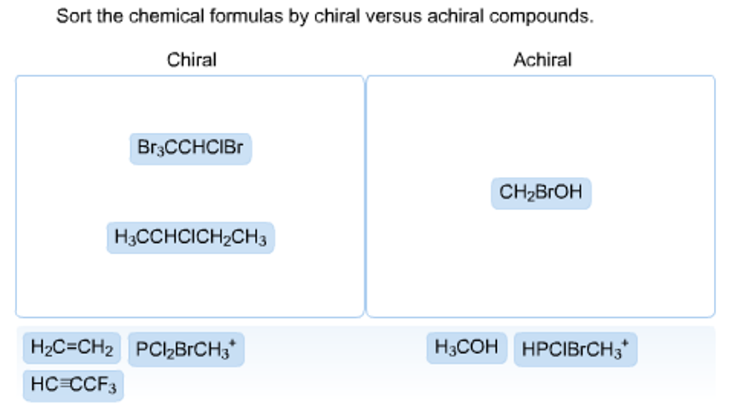 Solved Sort the chemical formulas by chiral versus | Chegg.com